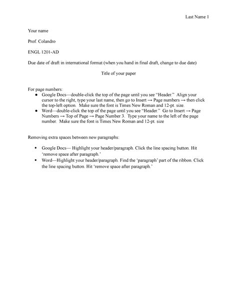 MLA Guide How To Use The Proper Citation Last Name 1 Your Name Prof Colandro ENGL 1201 AD Due