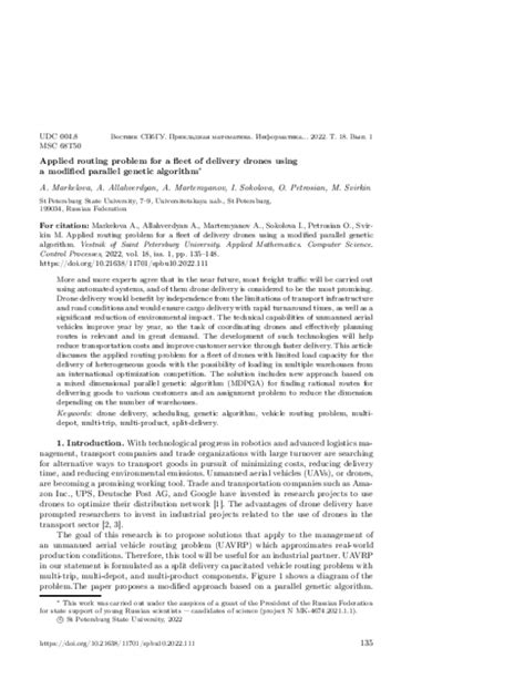 Pdf Applied Routing Problem For A Fleet Of Delivery Drones Using A Modified Parallel Genetic