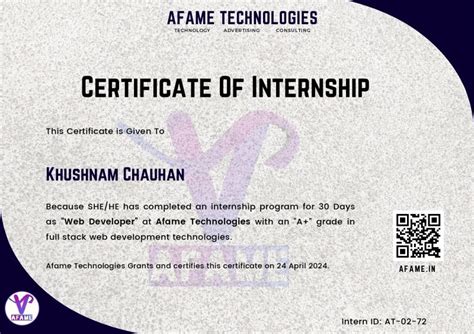 Khushnam Chauhan On Linkedin Fullstackdevelopment Internship Afametechnologies