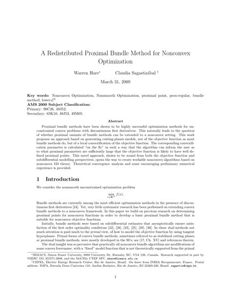 pdf a redistributed proximal bundle method for nonconvex optimization