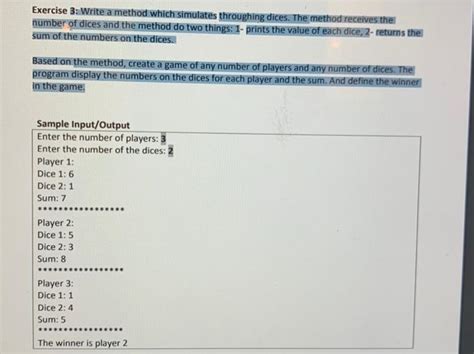 solved exercise 3 write a method which simulates throughing