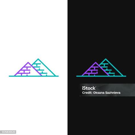 흰색과 검은 색 배경에 고립 된 녹색과 보라색 라인 이집트 피라미드 아이콘입니다 고대 이집트의 상징 벡터 일러스트레이션 건축에 대한 스톡 벡터 아트 및 기타 이미지 Istock