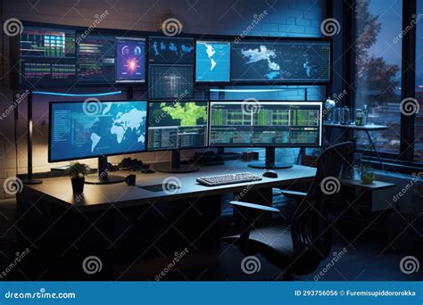 Multi Monitor Cybersecurity Analyst Workstation Monitoring System With