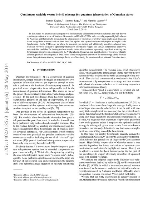 Pdf Continuous Variable Versus Hybrid Schemes For Quantum Teleportation Of Gaussian States