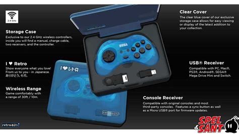 Retro Bit Sega Saturn 8 Button Wireless Controller Slate Grey With Receivers Spel And Sånt The