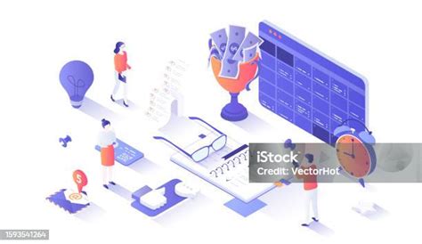 프로젝트 관리 계획 조직 일정 생산성 마케팅 분석 및 개발 웹 그래픽을 위한 사람 장면이 있는 아이소메트리 그림 3차원 형태에 대한 스톡 벡터 아트 및 기타 이미지 Istock