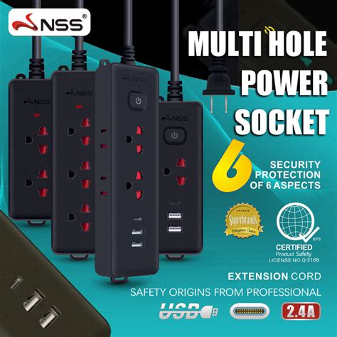 Nss Power Sockets Extension Outlet Socket 3m With Usb Ports Universal Socket Cord Plug Shopee