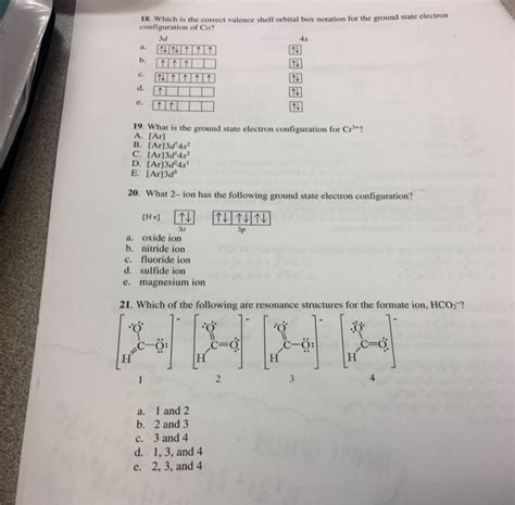 Solved 18 Which Is The Correct Valence Shell Orbital Box Chegg Com