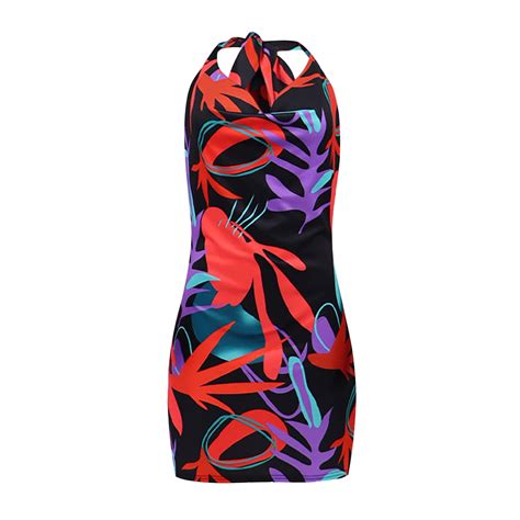 Dvkovi Womens Summer V Neck Bodycon Dress Dresses Printed Sleeveless Dress Open Back Halter