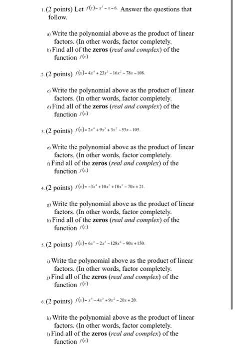solved 1 2 points let f x −x3−x−6 answer the questions