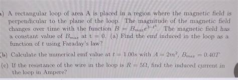 Solved A Rectangular Loop Of Area A Is Placed In A Region Chegg Com