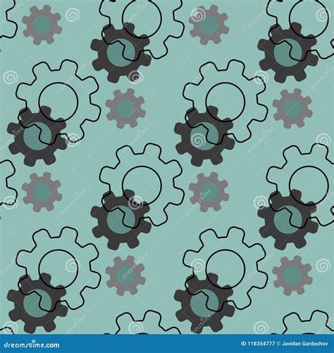 Black Gears Seamless Pattern Isolated On Blue Wheels Or Cogs Repeat Texture Stock Vector