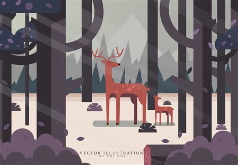 야생의 자연 그리기 숲 순 록 아이콘 컬러 만화 Ai Eps Uidownload