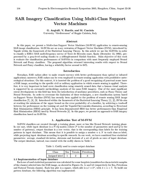 Pdf Sar Imagery Classification Using Multi Class Support Vector Machines