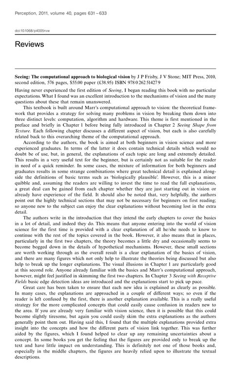 Pdf Review Seeing The Computational Approach To Biological Vision