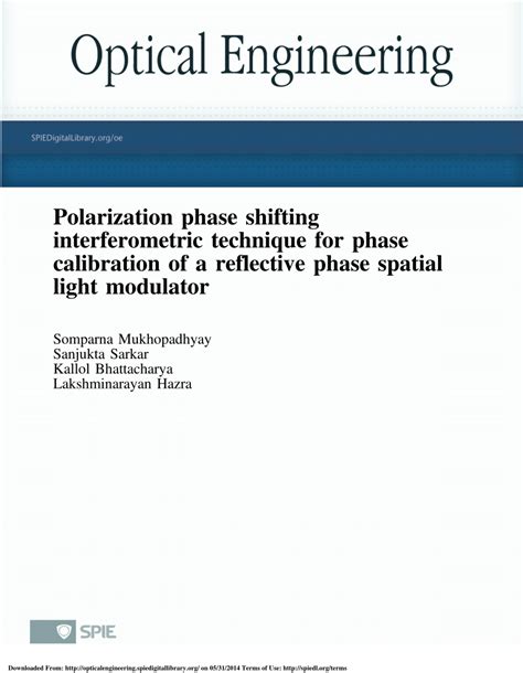 Pdf Polarization Phase Shifting Interferometric Technique For Phase Calibration Of A