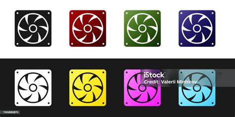 검은 색과 흰색 배경에 고립 된 컴퓨터 쿨러 아이콘을 설정 합니다 Pc 하드웨어 팬 벡터 일러스트 Cpu에 대한 스톡 벡터 아트 및 기타 이미지 Istock