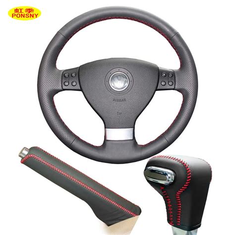 Ponsny 자동차 스티어링기어핸드 브레이크 커버 케이스 폭스바겐 사지타르 보라 폴로 마고탄 라비다 투란 2006 2010 용 핸드 스티치gear Cover