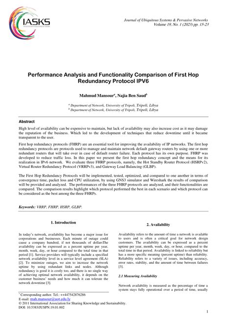 pdf performance analysis and functionality comparison of first hop