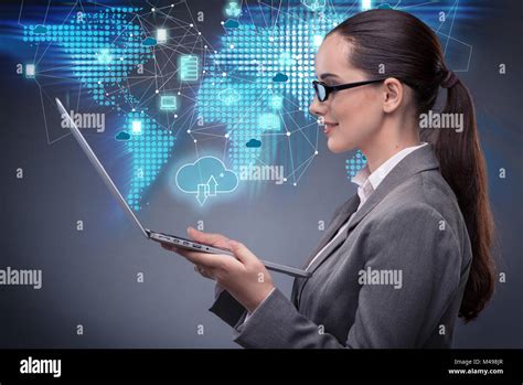 Woman In Cloud Computing Concept Stock Photo Alamy