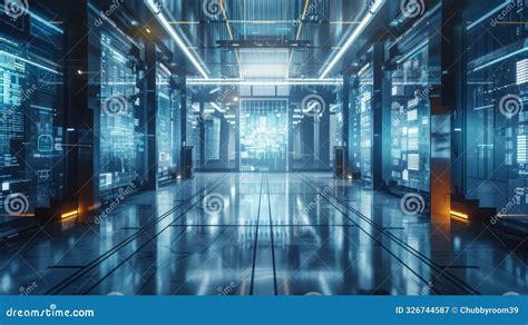 Futuristic Server Room With Rows Of Modern Data Center Racks Equipped