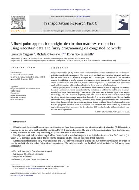 Pdf A Fixed Point Approach To Origin Destination Matrices Estimation