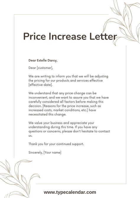 Free Printable Pricerate Increase Letter Templates Pdf Excel Customers