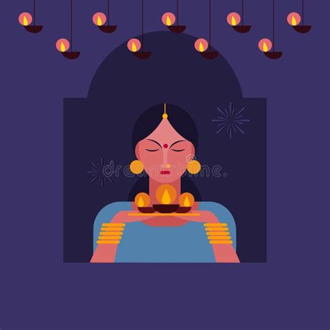 Girl Holding Diya Stock Illustrations 91 Girl Holding Diya Stock