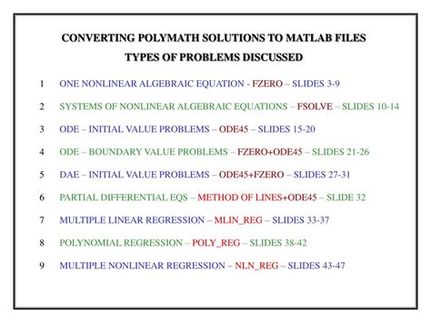 Ppt Converting Polymath Solutions To Matlab Files Introduction Powerpoint Presentation Id
