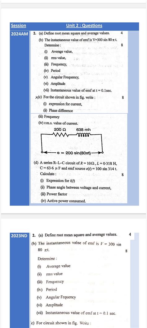 Session Unit 2 Questions 2024am 2 A Define Root Mean Square And Average
