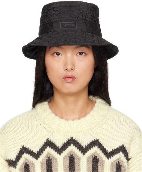 Black Tech Bucket Hat By Ganni On Sale