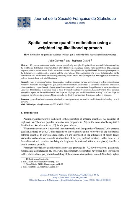 Pdf Spatial Extreme Quantile Estimation Using A Weighted Log Likelihood Approach