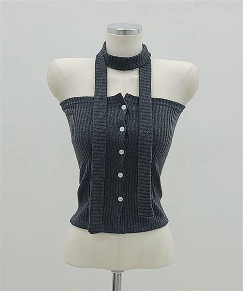 머플러세트🖤힙한유니크y2k빈티지연말파티룩몸매보정섹시튜브탑탱크탑오프숄더 문샷 슬림핏 스카프 초커 타이 버튼 단추 골지 니트 뷔스티에 크롭 나시 레이어드