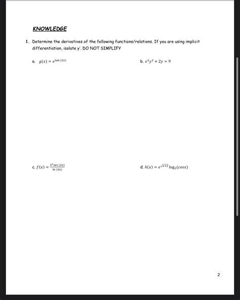 Solved KNOWLEDGEDetermine The Derivatives Of The Following Chegg