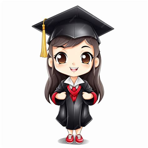 Cartoon Girl In Graduation Gown And Cap With Diploma Generative Ai