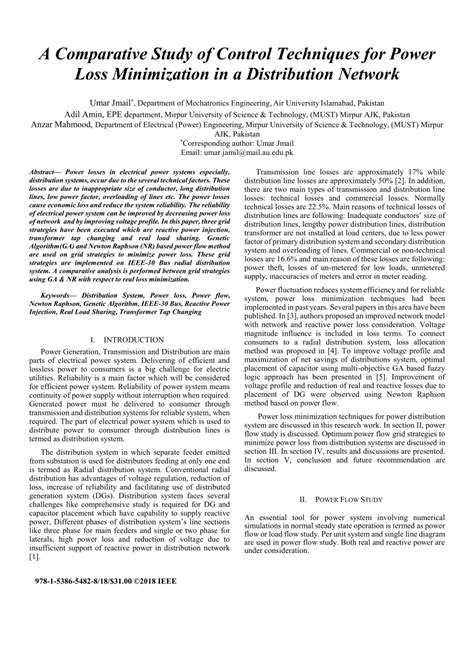 PDF A Comparative Study Of Control Techniques For Power Loss Minimization In A Distribution