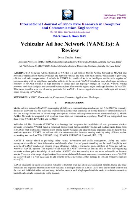 Pdf Vehicular Ad Hoc Network Vanets A Review