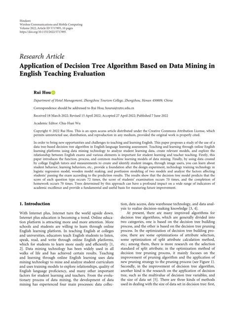 Pdf Application Of Decision Tree Algorithm Based On Data Mining In English Teaching Evaluation