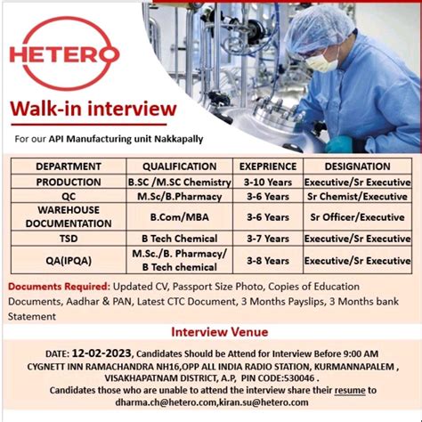 hetero walk in interview for production qc warehouse tsd and qa