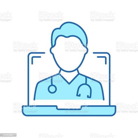 온라인 디지털 의학 라인 아이콘 컴퓨터 의료 의료 온라인 선형 픽토그램의 의사 가상 의학 서비스 개요 아이콘 원격 의료 편집 가능한 스트로크 격리된 벡터 일러스트레이션