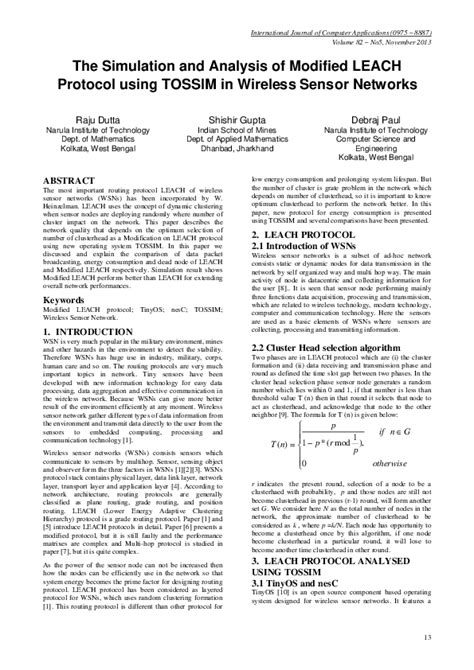 The Simulation And Analysis Of Modified Leach Protocol Using Tossim In Wireless Sensor Networks