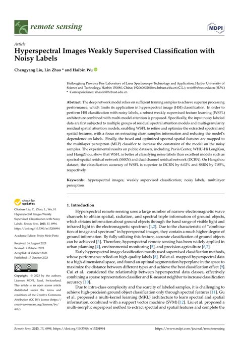PDF Hyperspectral Images Weakly Supervised Classification With Noisy Labels