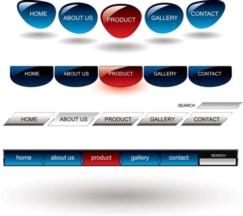 Web Navigation Design Elements Modern Shiny Decor Vectors Graphic Art