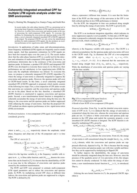 Pdf Coherently Integrated Smoothed Cpf For Multiple Lfm Signals Analysis Under Low Snr Environment