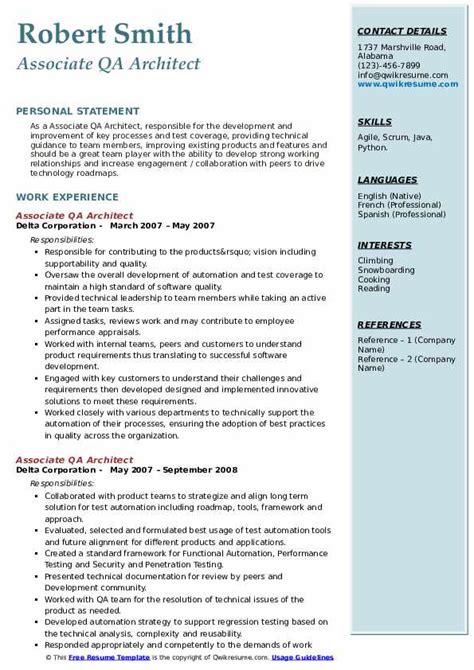 10 Qa Architect Resume Samples And Templates For 2025