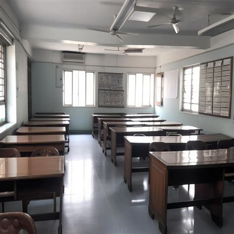 Premium Photo A Classroom With A Blue Wall And Windows That Have The Word Class On It