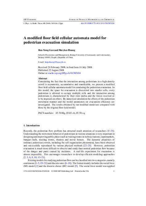 Pdf A Modified Floor Field Cellular Automata Model For Pedestrian
