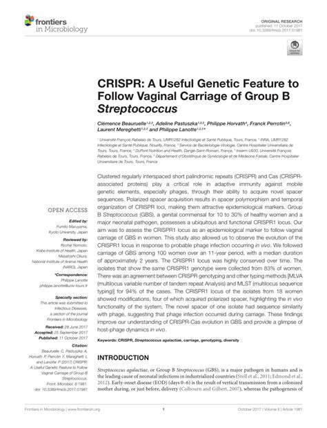 Pdf Crispr A Useful Genetic Feature To Follow Vaginal Carriage Of Group B Streptococcus