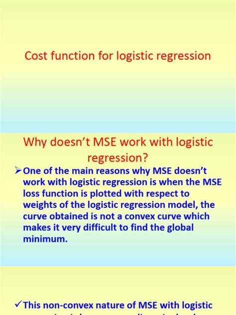 Cost Function For Logistic Regression Pdf Logistic Regression Mean Squared Error