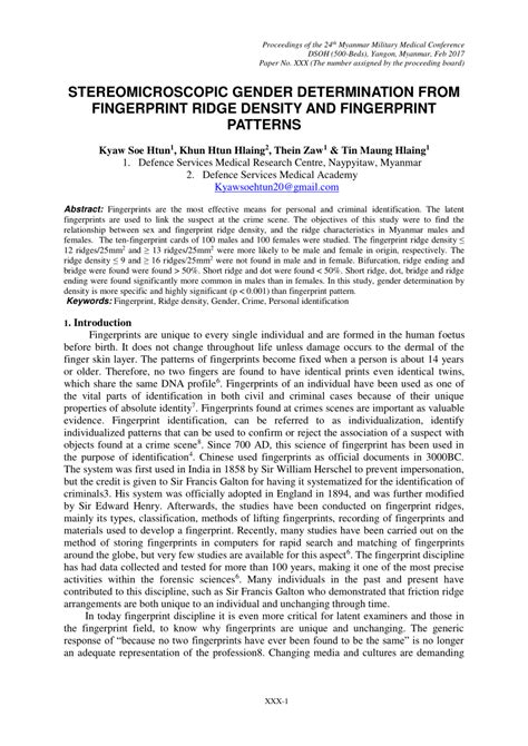 PDF STEREOMICROSCOPIC GENDER DETERMINATION FROM FINGERPRINT RIDGE DENSITY AND FINGERPRINT PATTERNS
